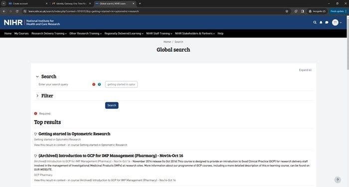 Accessing the NIHR Learn account - College of Optometrists