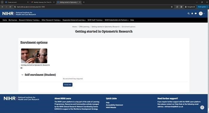 Accessing the NIHR Learn account - College of Optometrists