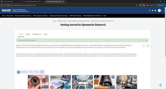 Accessing the NIHR Learn account - College of Optometrists